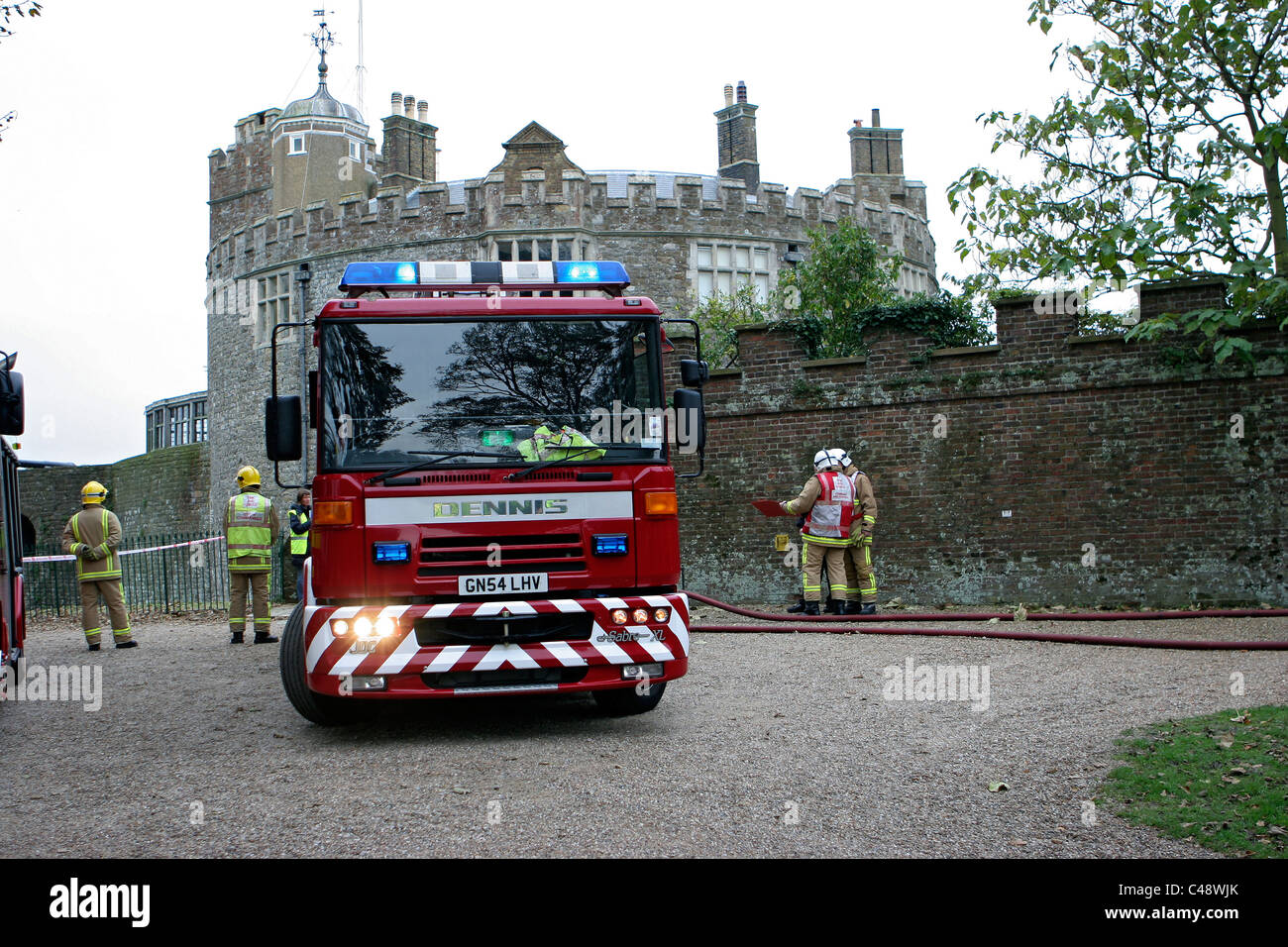 Fire Engine from KFRS at Walmer Castle during a training exercise Stock ...