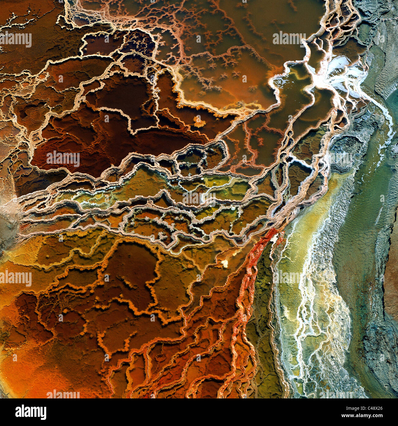 Abstract view of the colorful salt fields in the southern basin of the ...