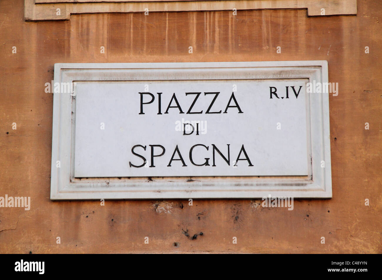 Piazza di Spagna - old marble street sign Rome, Italy Stock Photo - Alamy