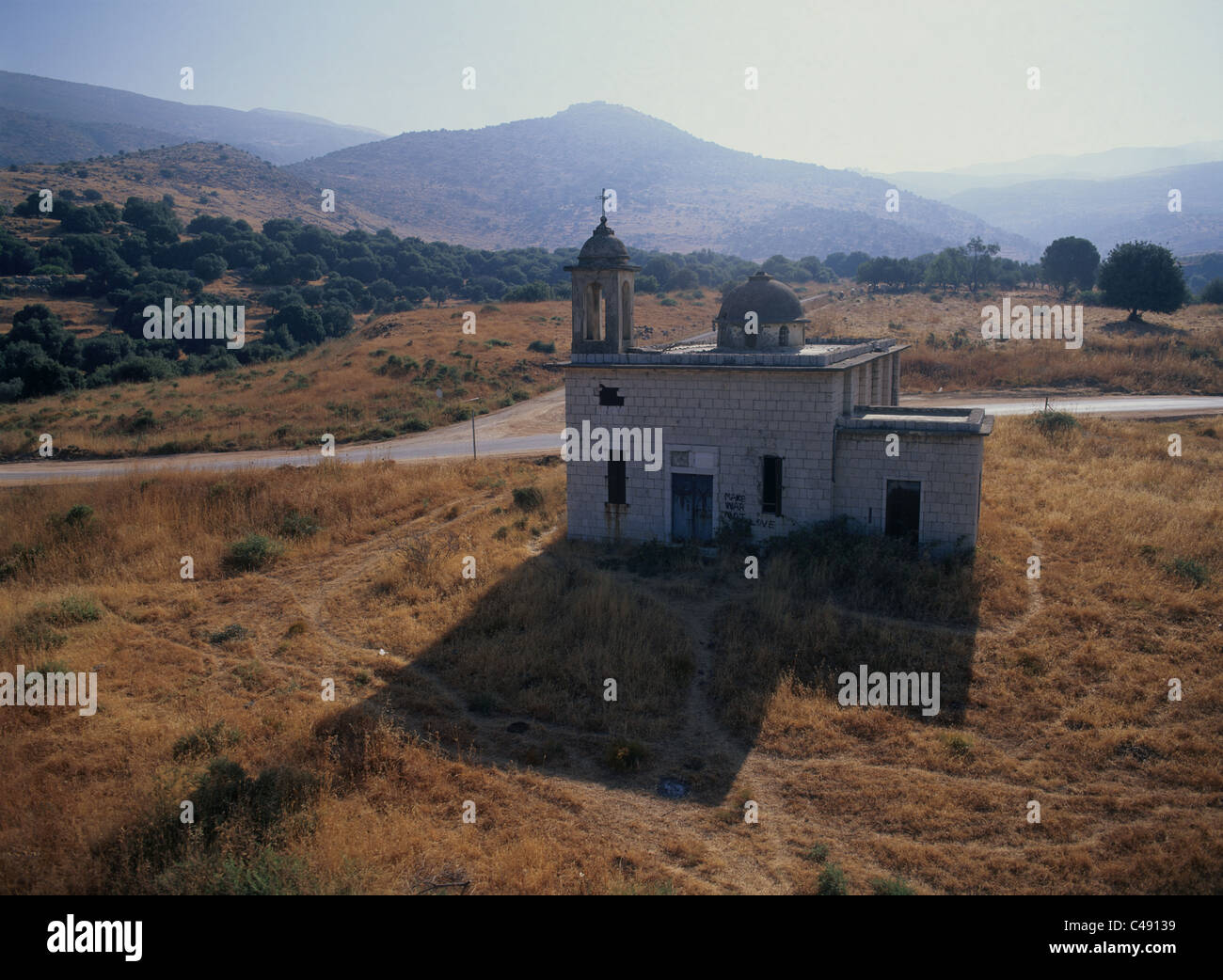 Aerial photograph of an old church of the village of Banias in the ...