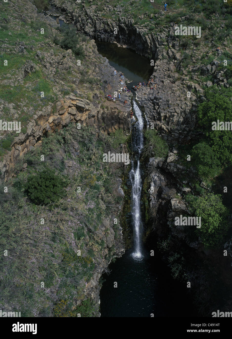 Aerial photograph of the Zavitan waterfall in the Northern Golan ...