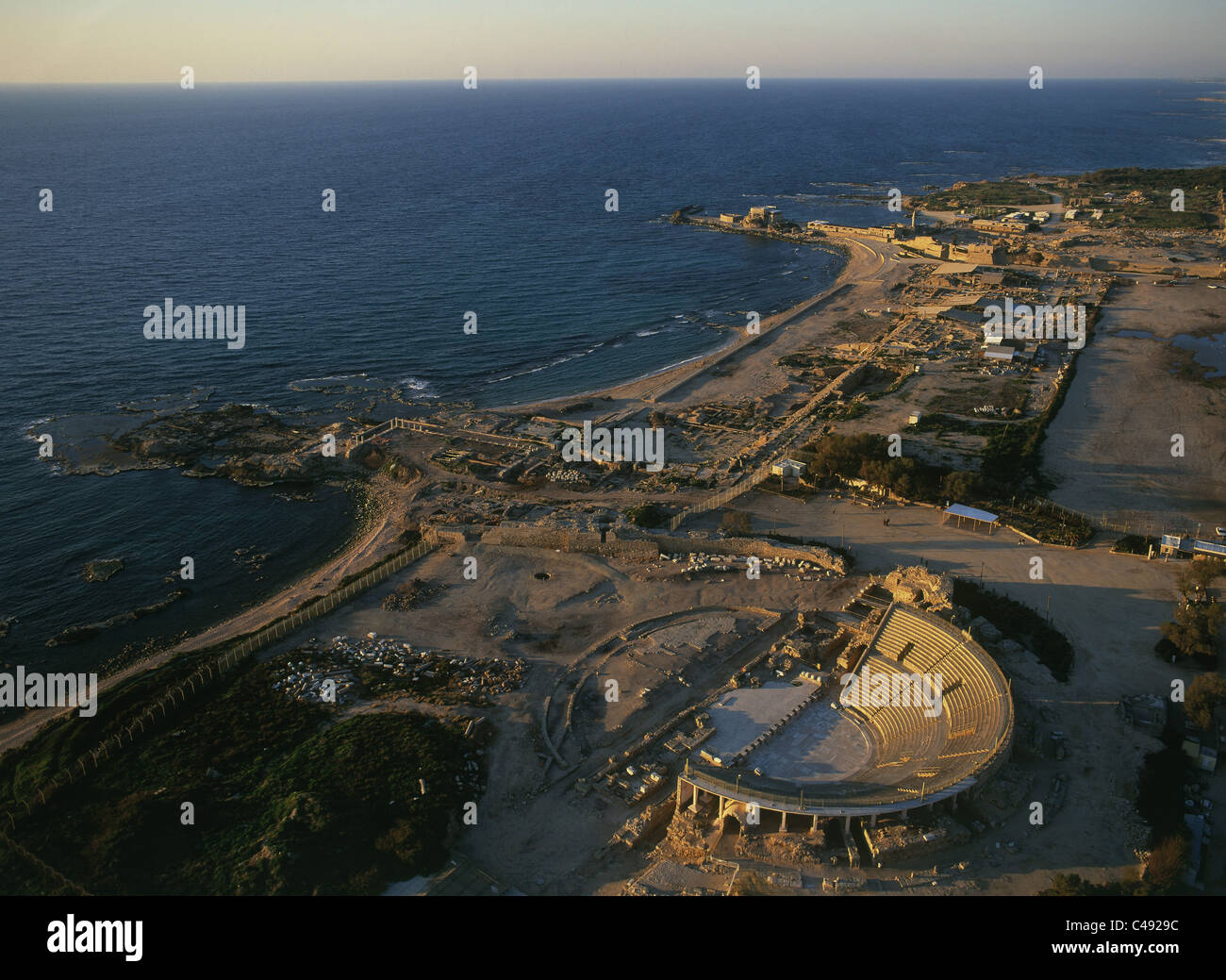 Aerial photograph of the ruins of Caesarea in the Coastal plain Stock ...