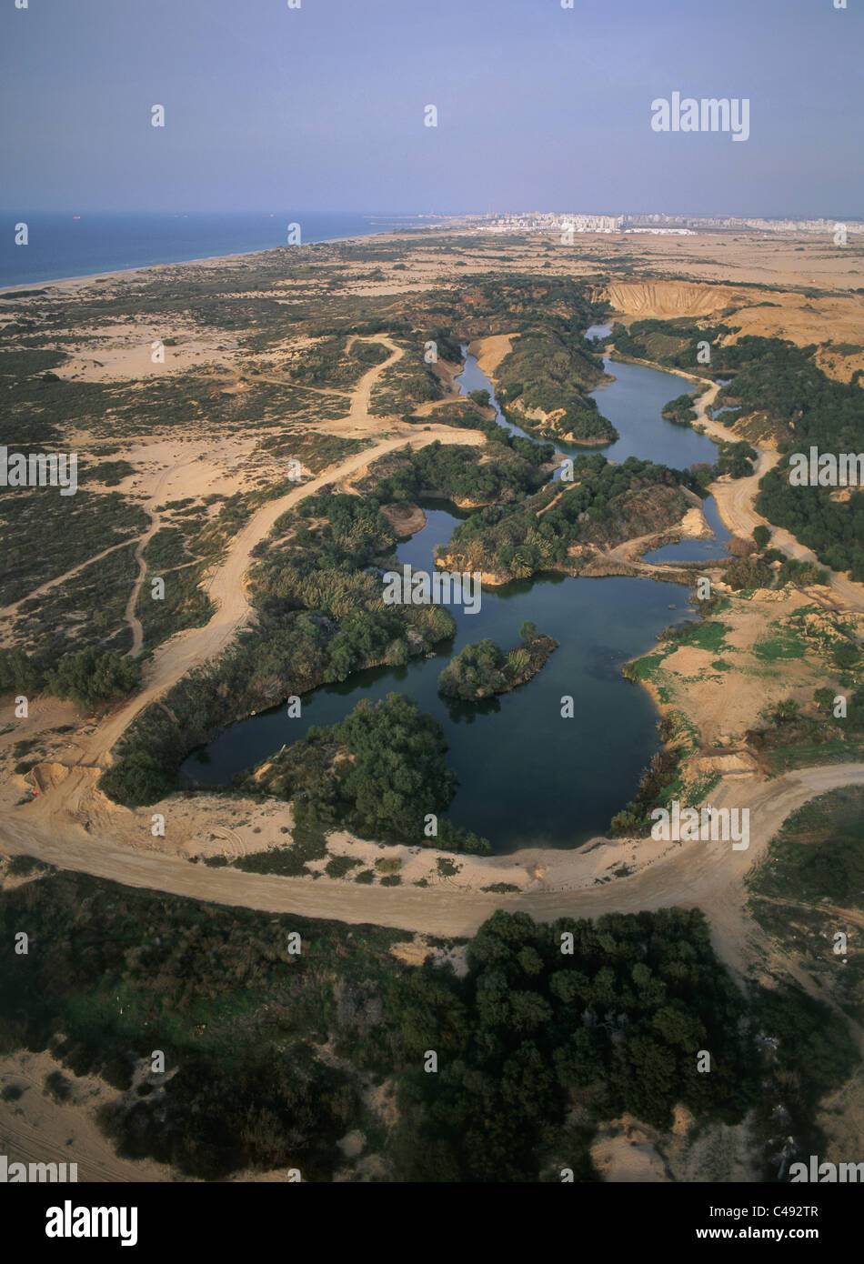 Aerial photograph of an open reservoir in the southern coastal plain ...