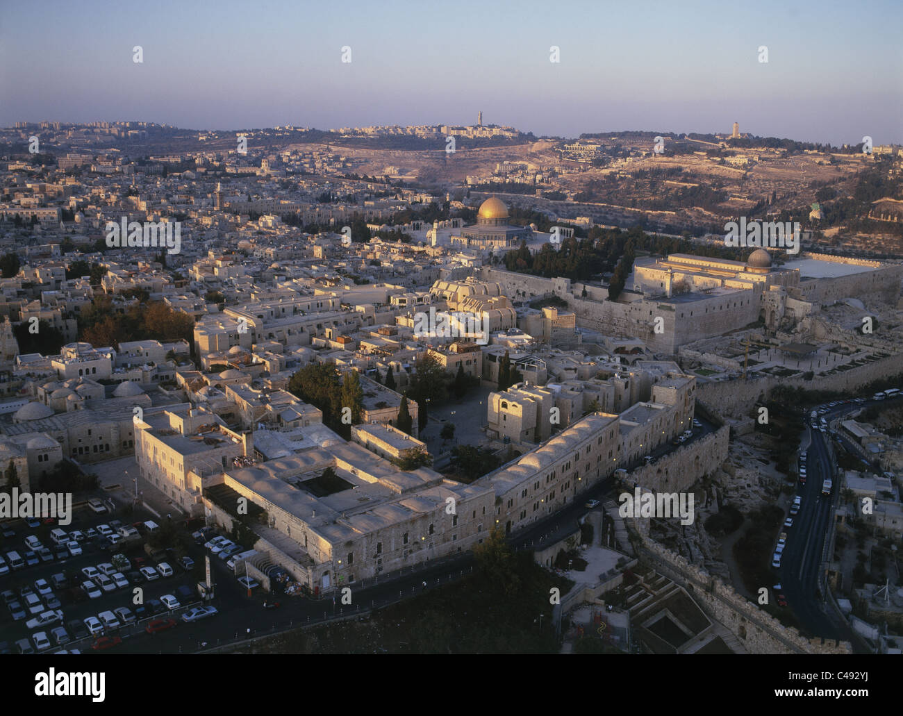 Aerial photograph of the old city of Jerusalem at sunset Stock Photo ...