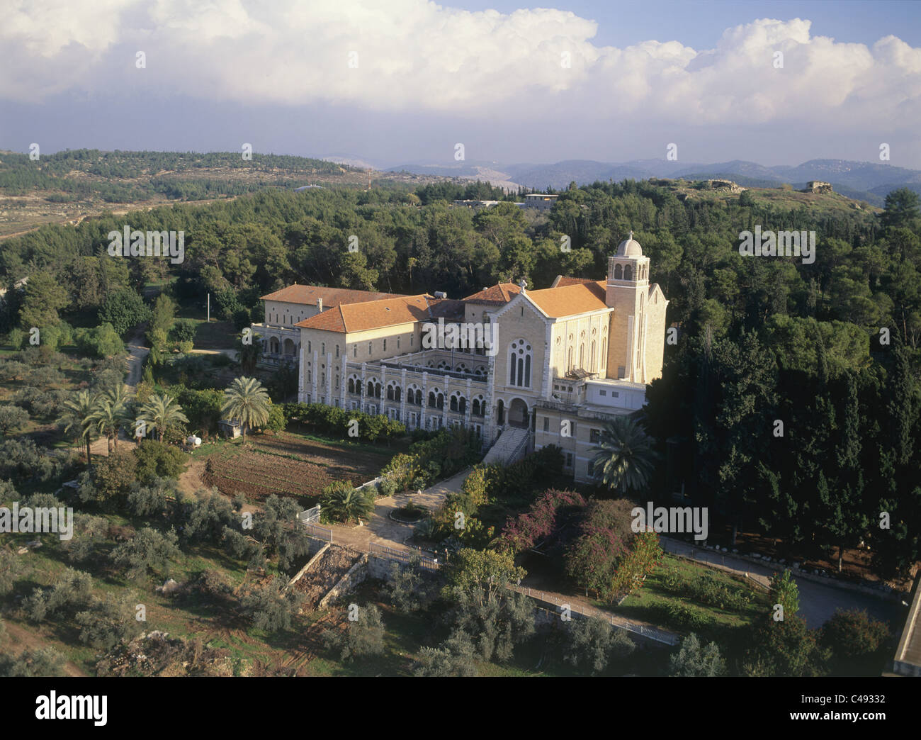 Aerial photograph of the Trappists Monastery of Latrun in the Jerusalem ...
