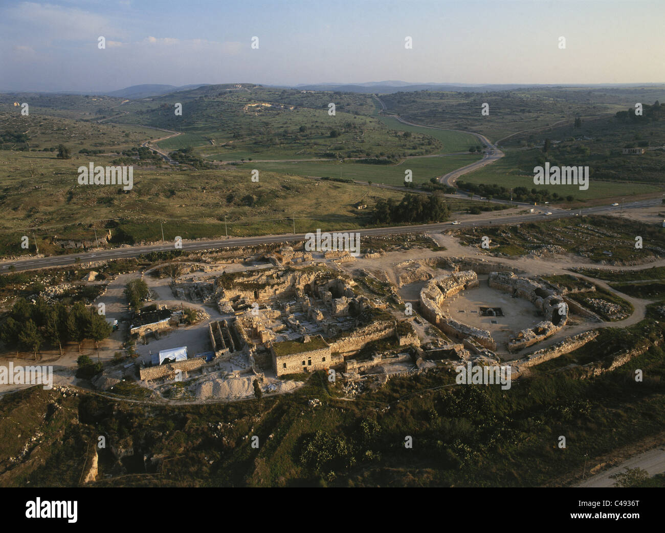 Aerial photograph of the ruins of anciet Beit Govrin in the Plain Stock ...