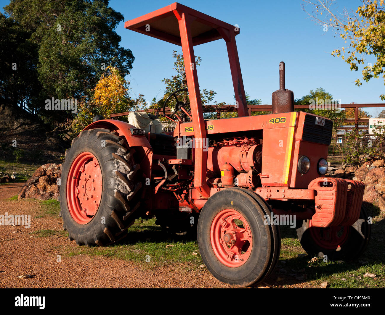 Orange "Belarus 400" farm tractor at The Real River Company apple ...