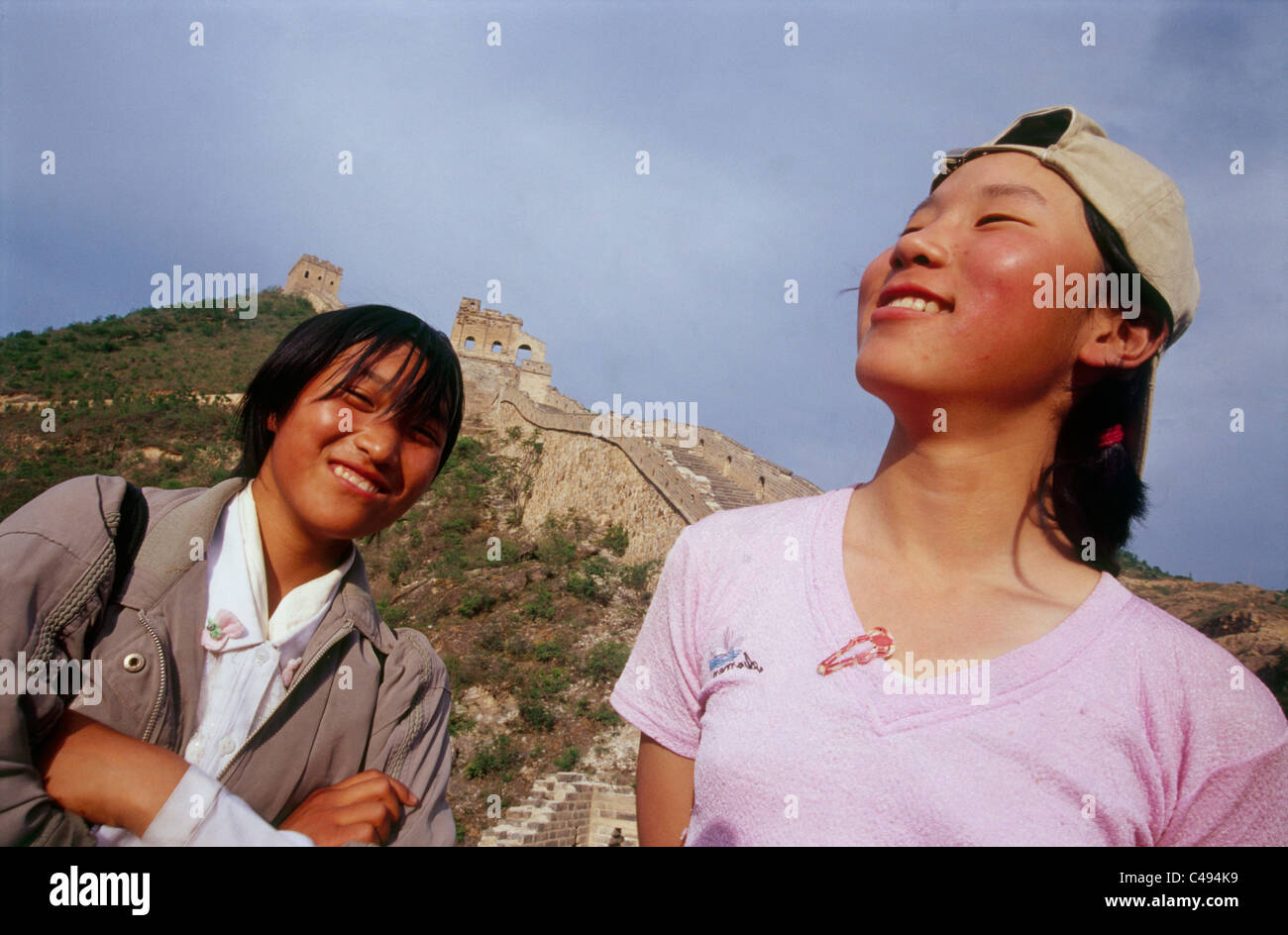 Photograph of two Chinese women near the great wall of China Stock ...