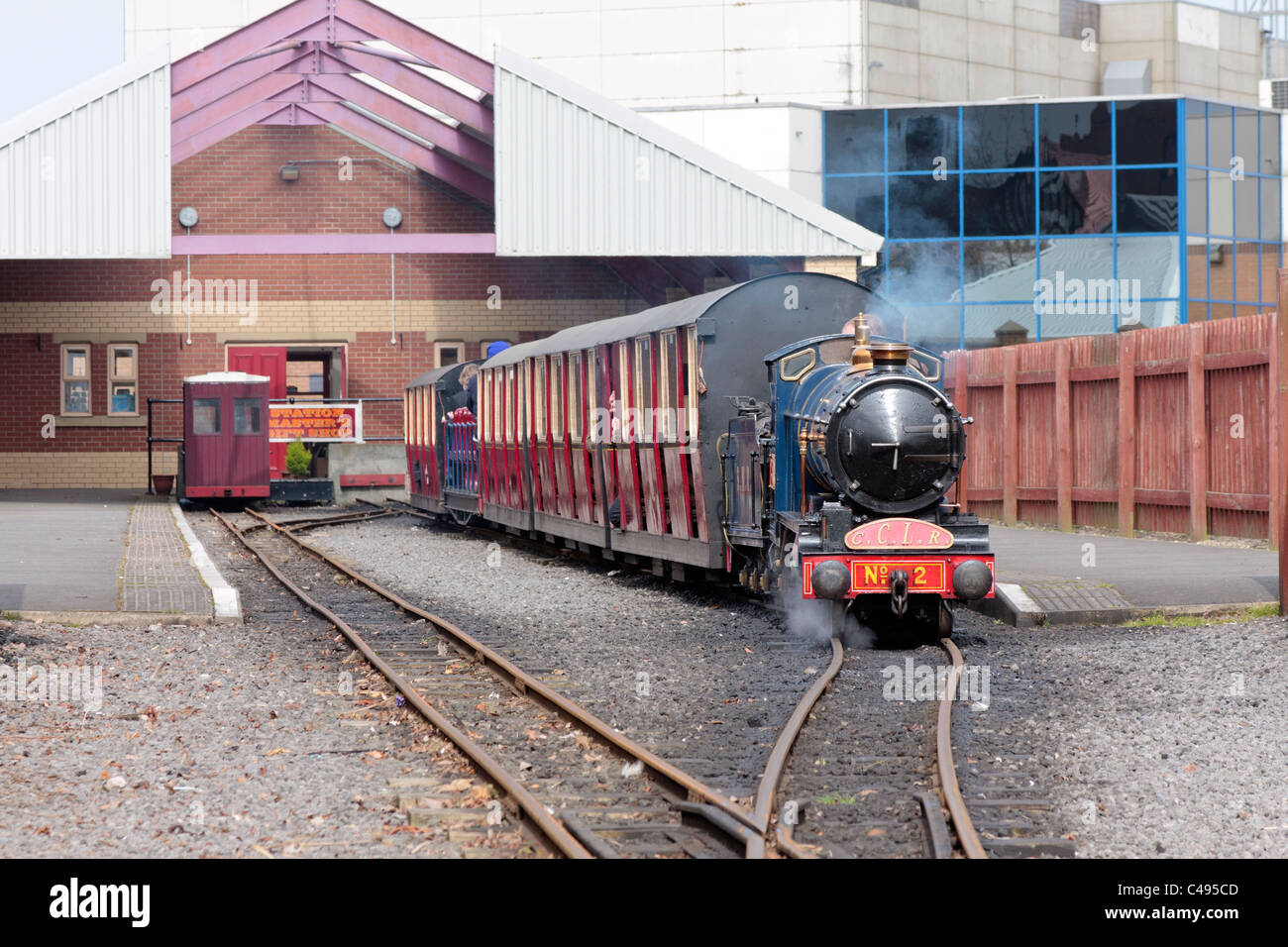 Cleethorpes light railway steam train ready to pull away from the ...
