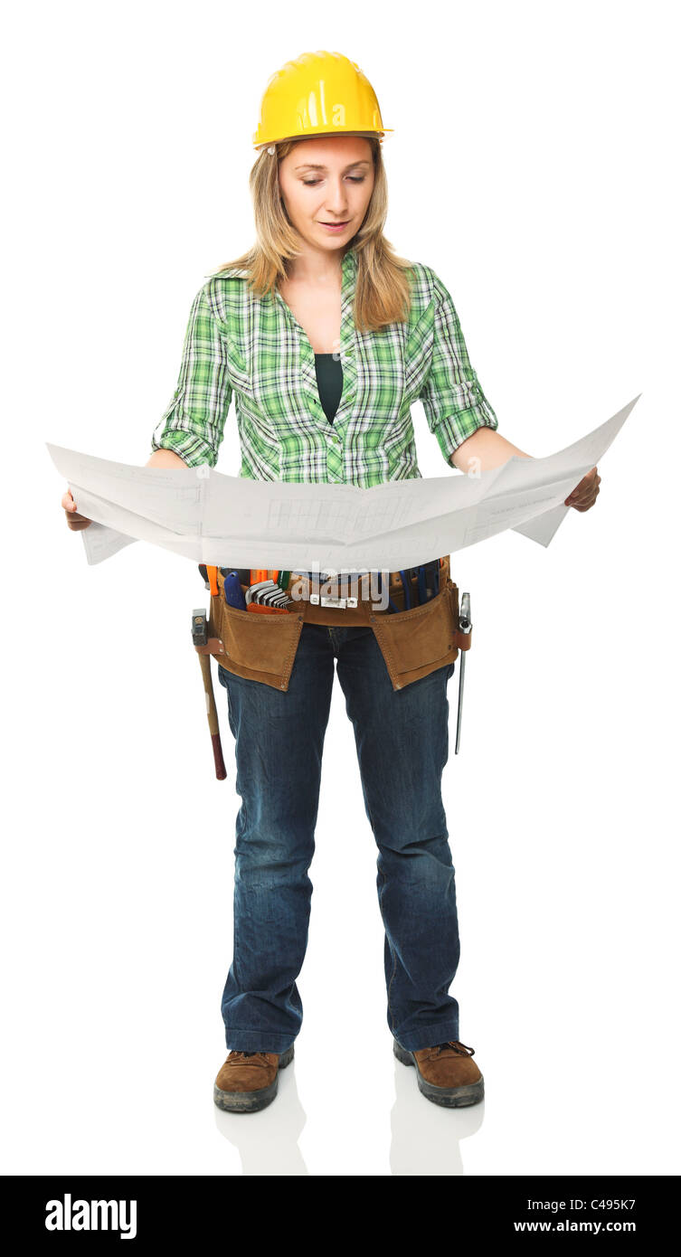 fine portrait of caucasian woman manual worker Stock Photo - Alamy