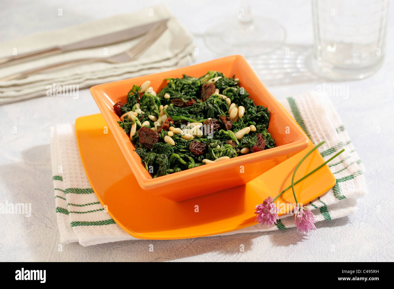 Catalonian spinaches. Recipe available Stock Photo - Alamy