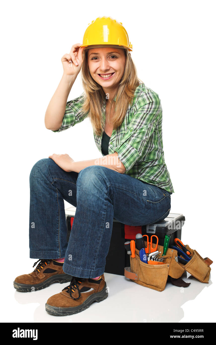 fine portrait of caucasian woman manual worker Stock Photo - Alamy
