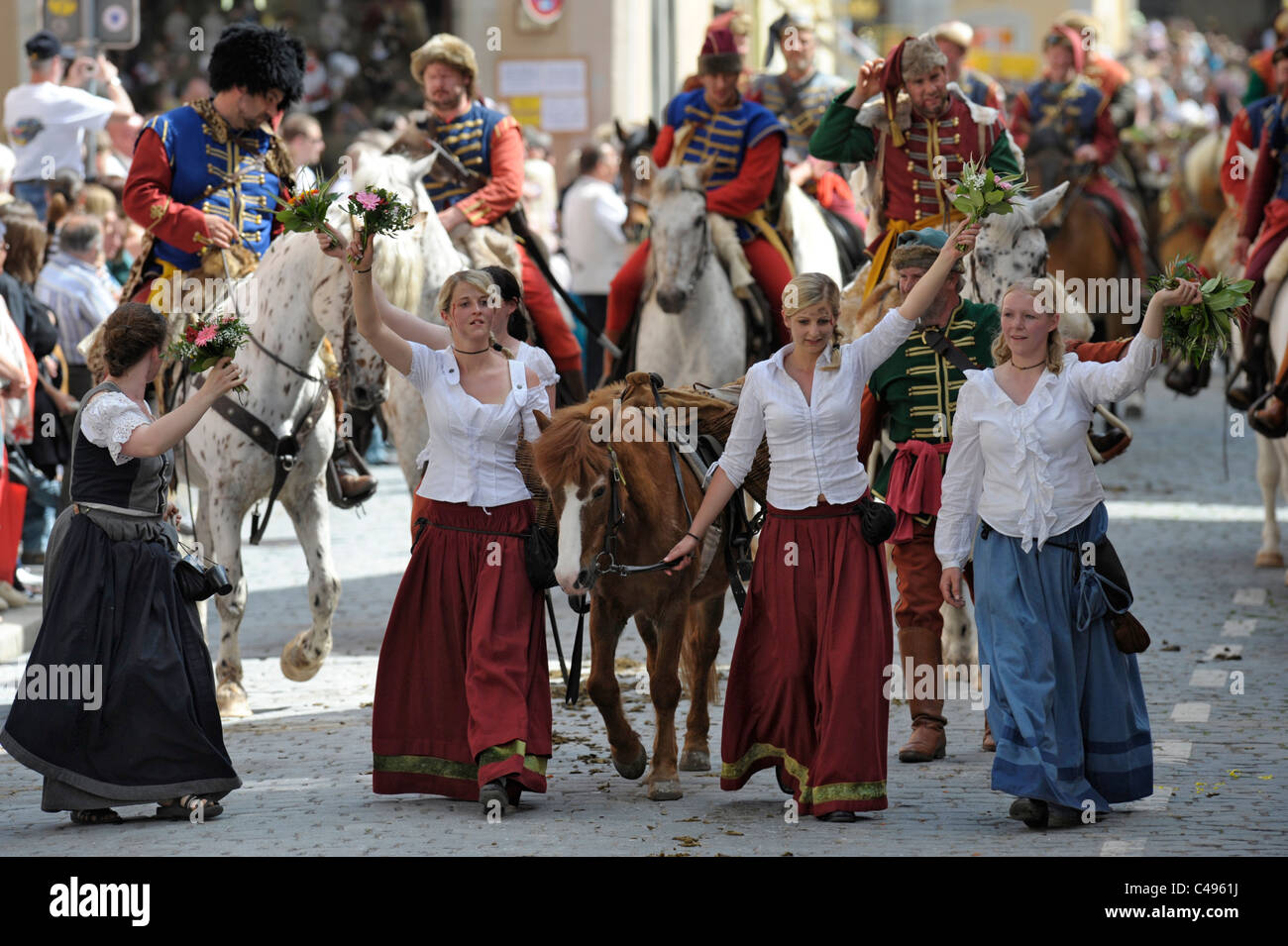 medieval event -Meistertrunk- with parade and dance in famous old city ...