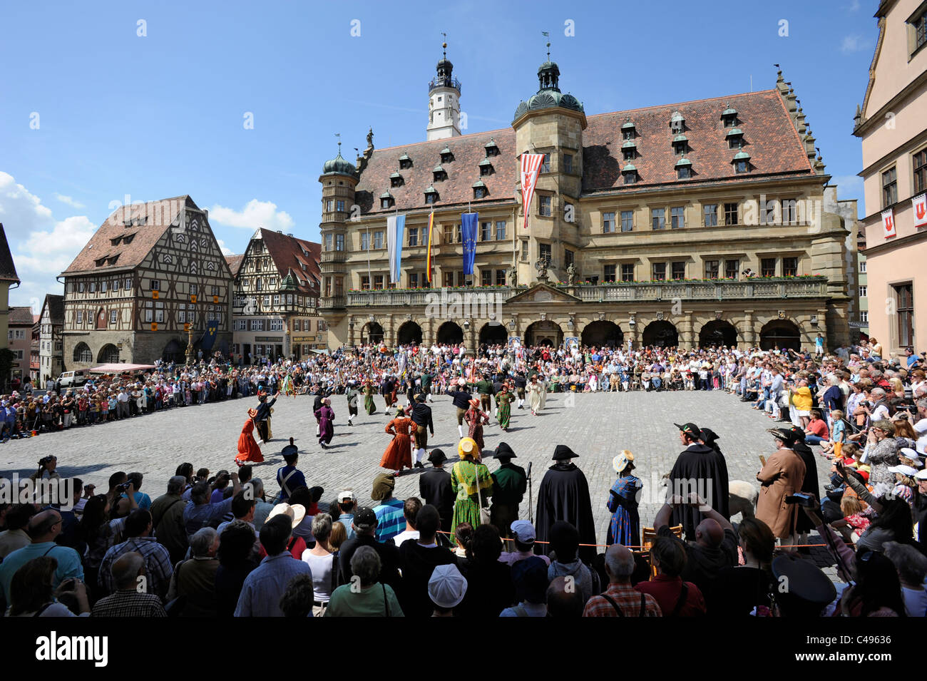 medieval festival parade Meistertrunk in ancient old city Rothenburg ob ...