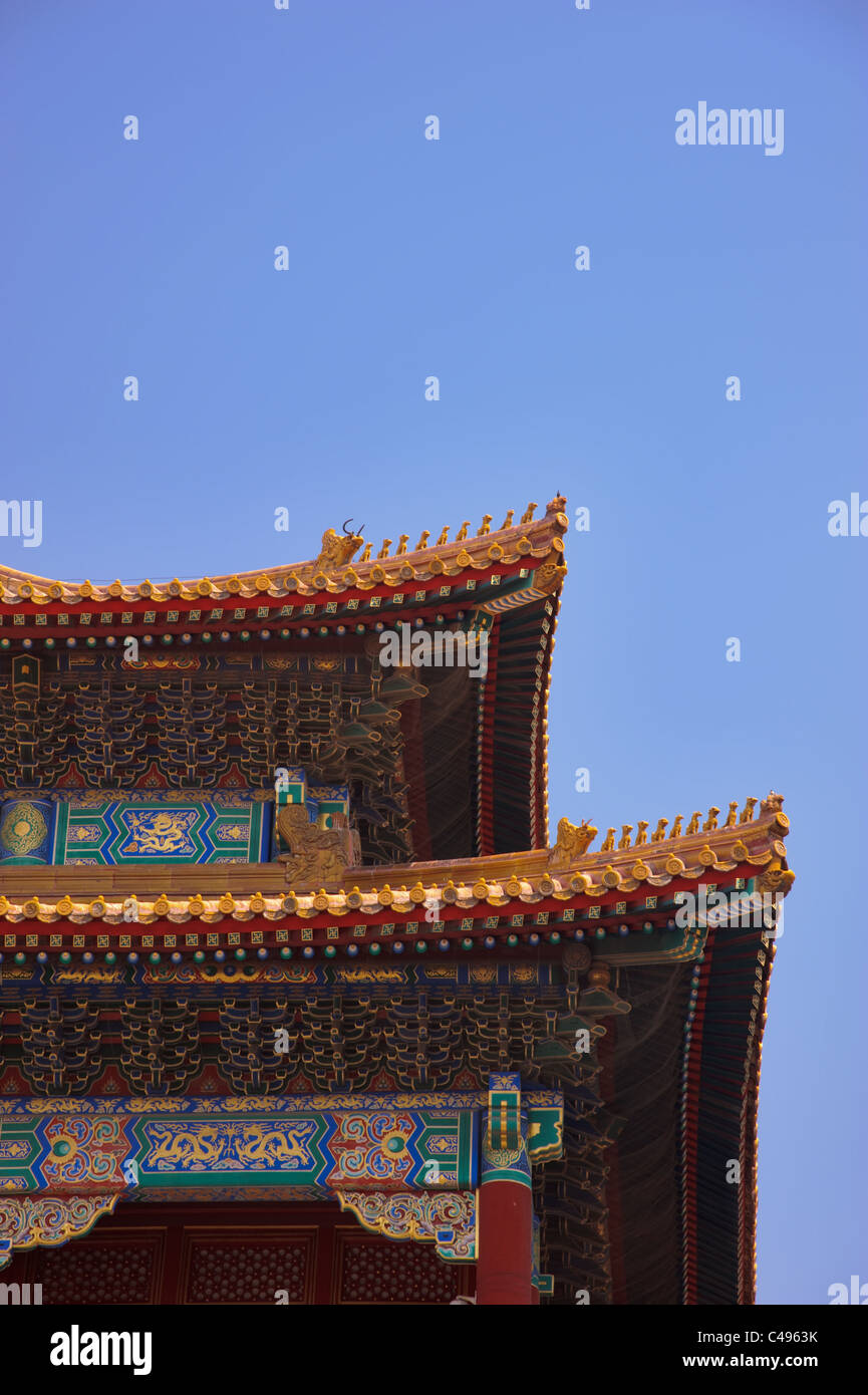 Detail of golden rooftop in the Forbidden City, Beijing, China with ...