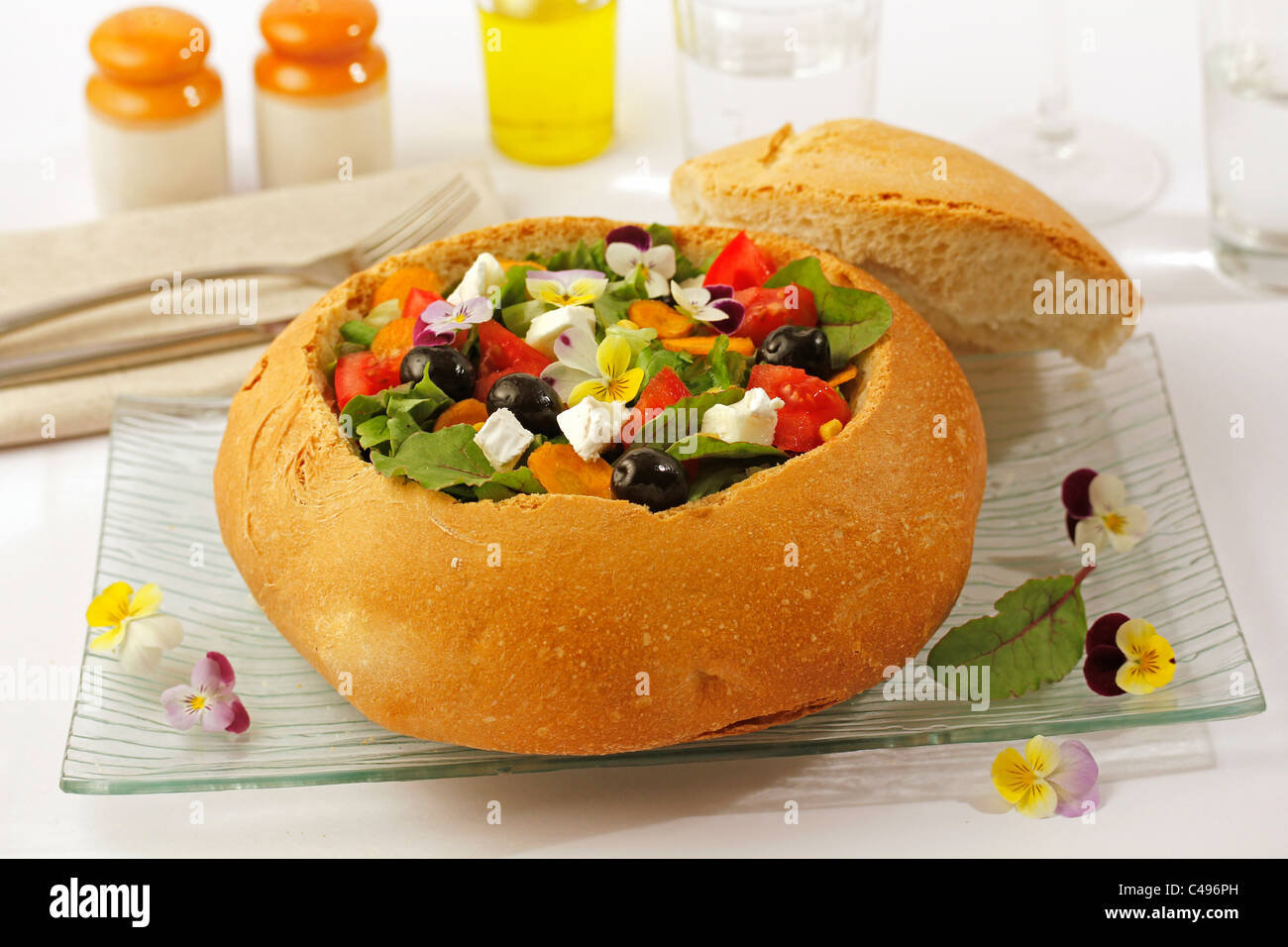 Salad in bread. Recipe available Stock Photo - Alamy