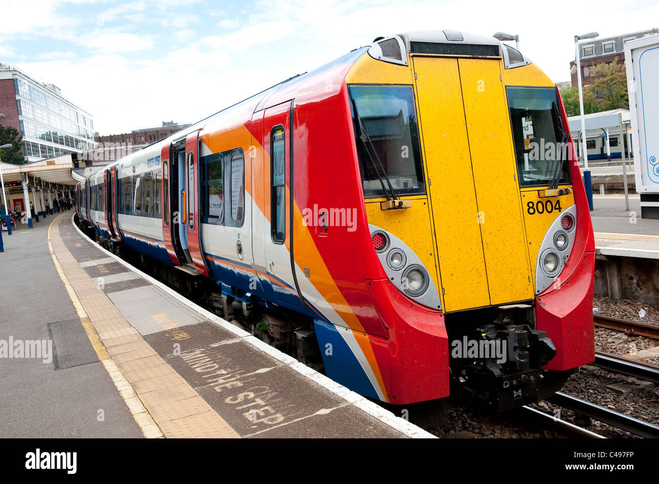 Class 458 juniper passenger train in South West Trains livery waiting ...