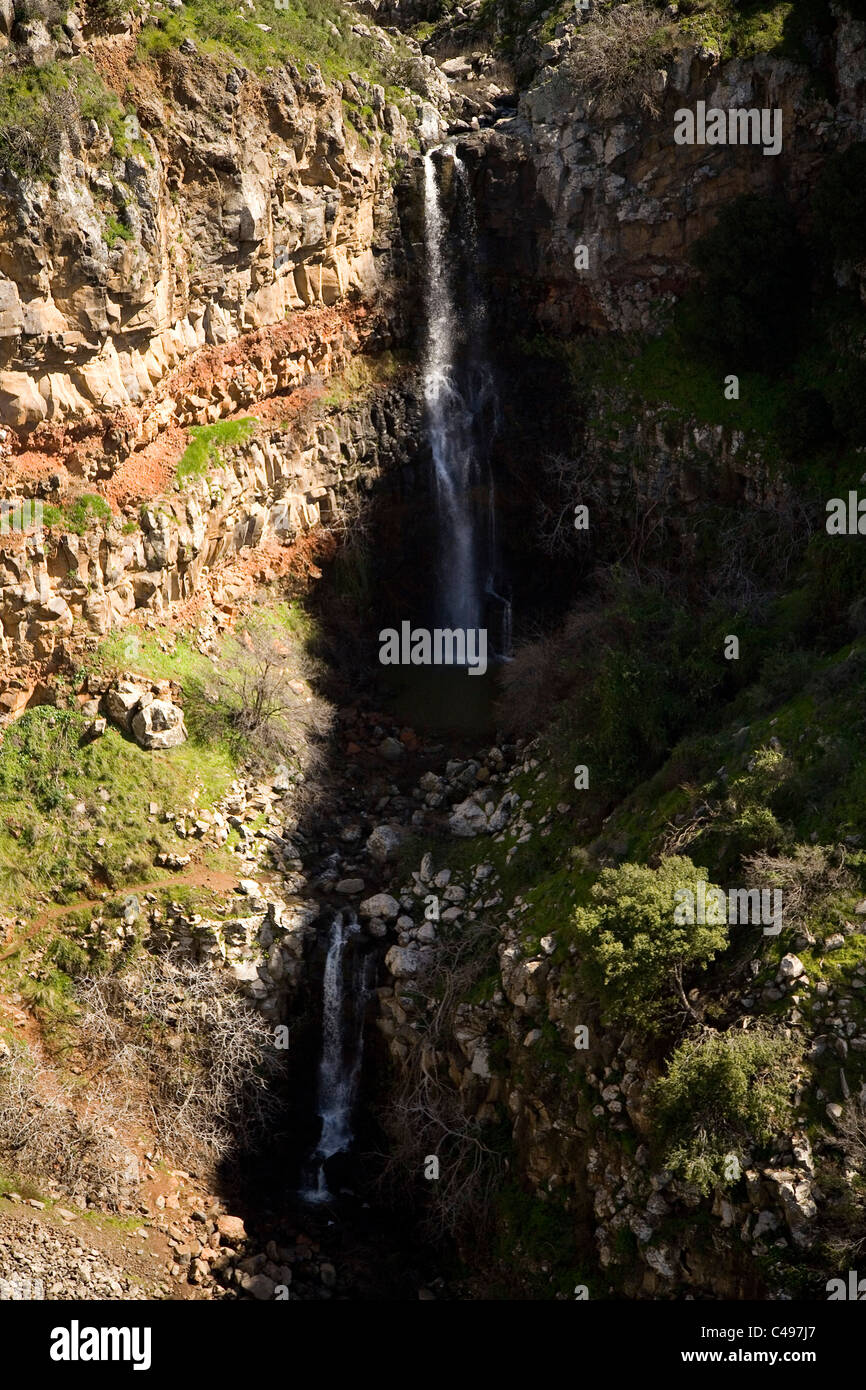 Aerial photograph of the Orvim's waterfall in the Central Golan Heights ...