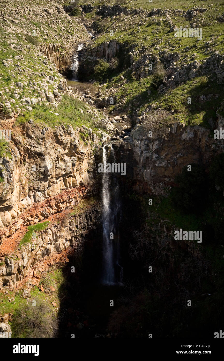 Aerial photograph of the Orvim's waterfall in the Central Golan Heights ...