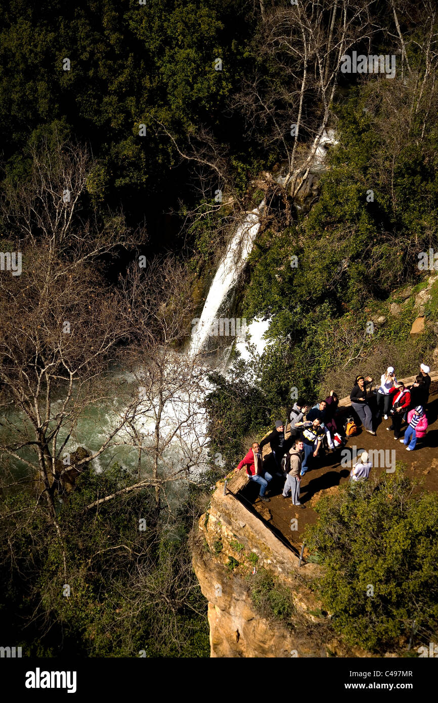 Aerial photograph of the Banias waterfall in the Northern Golan Heights ...