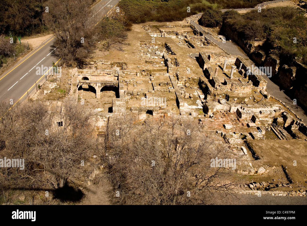 Aerial photograph of the ruins of the Roman city Banias in the Northern ...