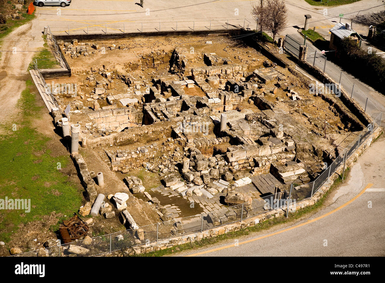 Aerial photograph of the ruins of the Roman city Banias in the Northern ...