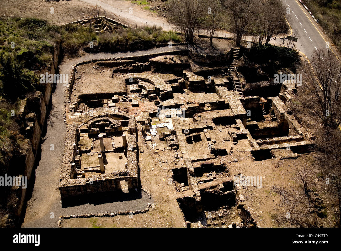 Aerial photograph of the ruins of the Roman city Banias in the Northern ...
