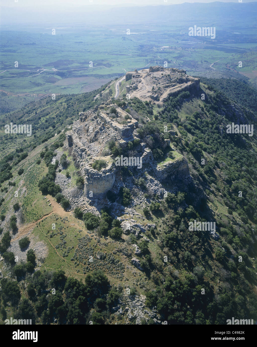 Aerial photograph of the ruins of Nimrod fortress in the northern Golan ...