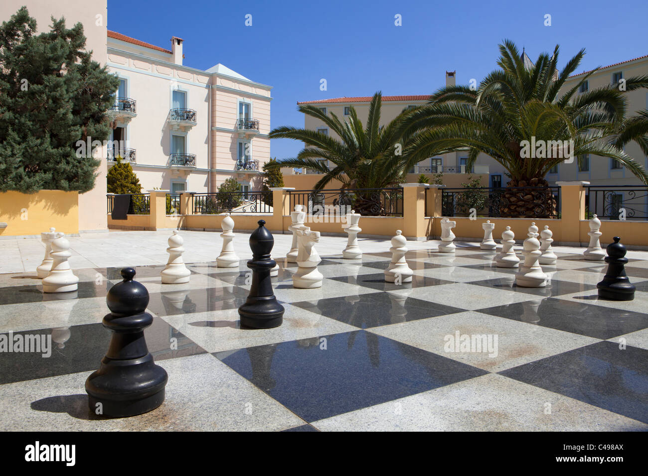 Giant chess game in a 5-star thermal resort in Edipsos, Greece Stock ...