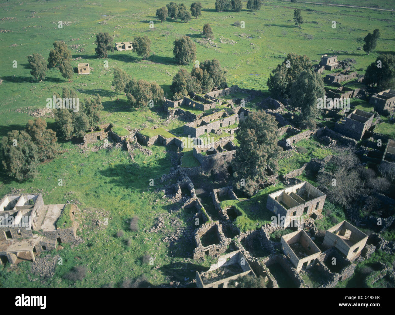 Aerial photograph of the Nafah ruins in the northern Golan Heights ...