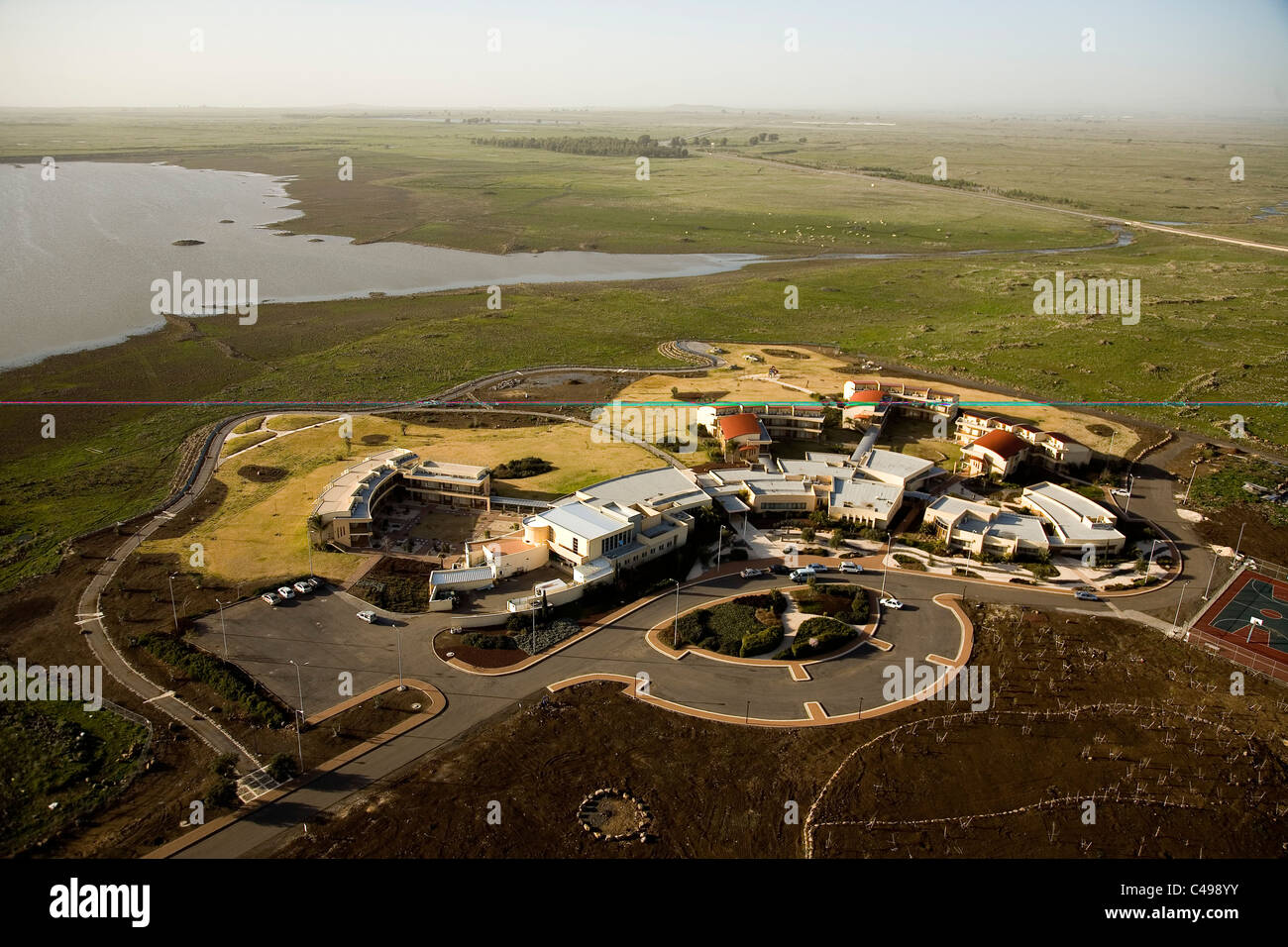 Aerial photograph of the college of Haspin in the southern Golan ...