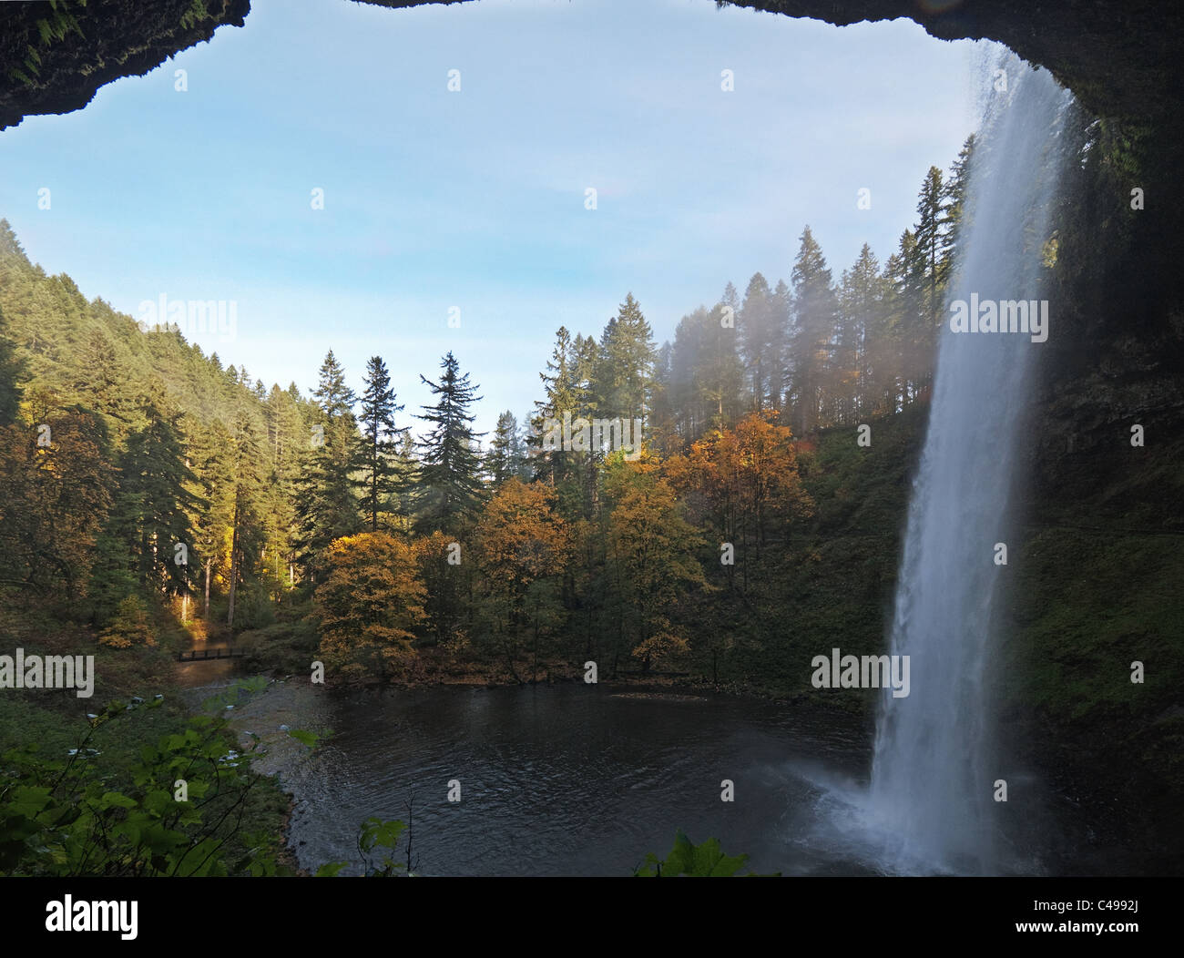 Behind South Fall at Silver Falls State Park, Oregon, U.S.A Stock Photo ...