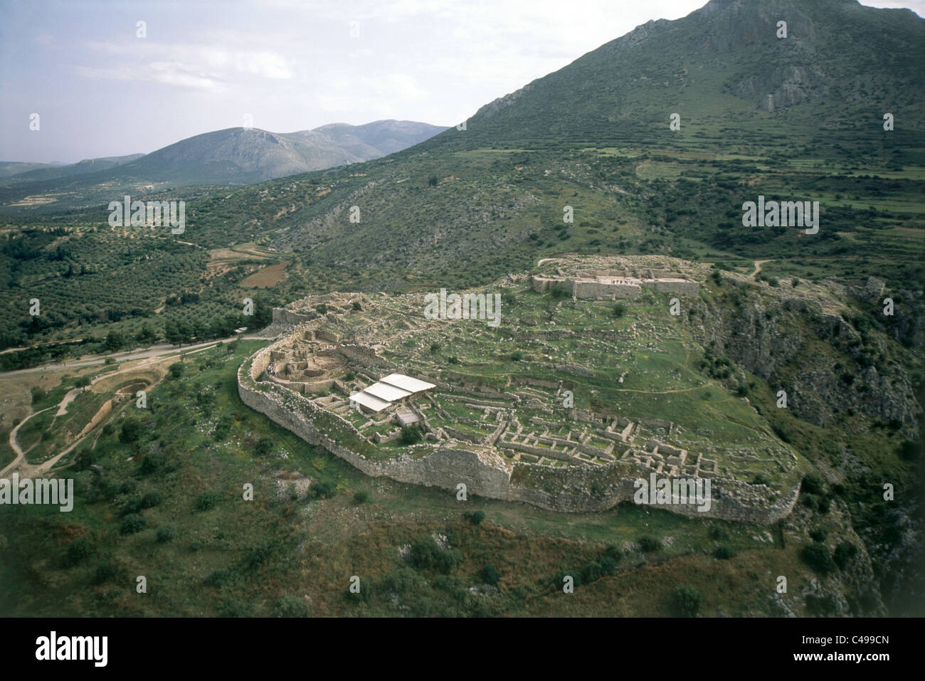 Aerial photograph of the ruins of the Greek city of Mykene Stock Photo ...