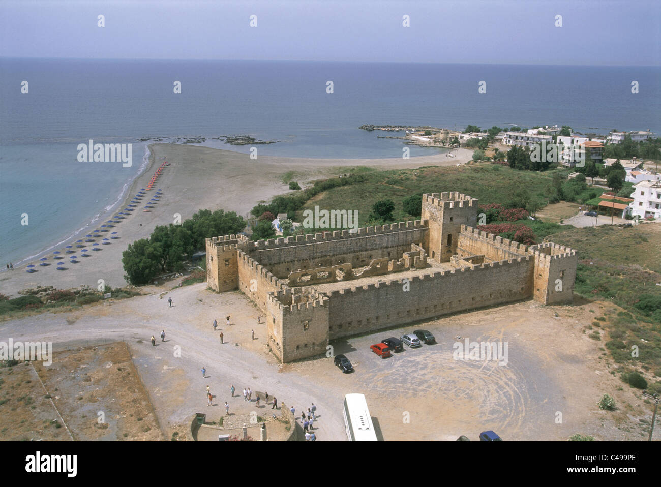 Aerial photograph of an ancient fortress on the shores of the island of ...