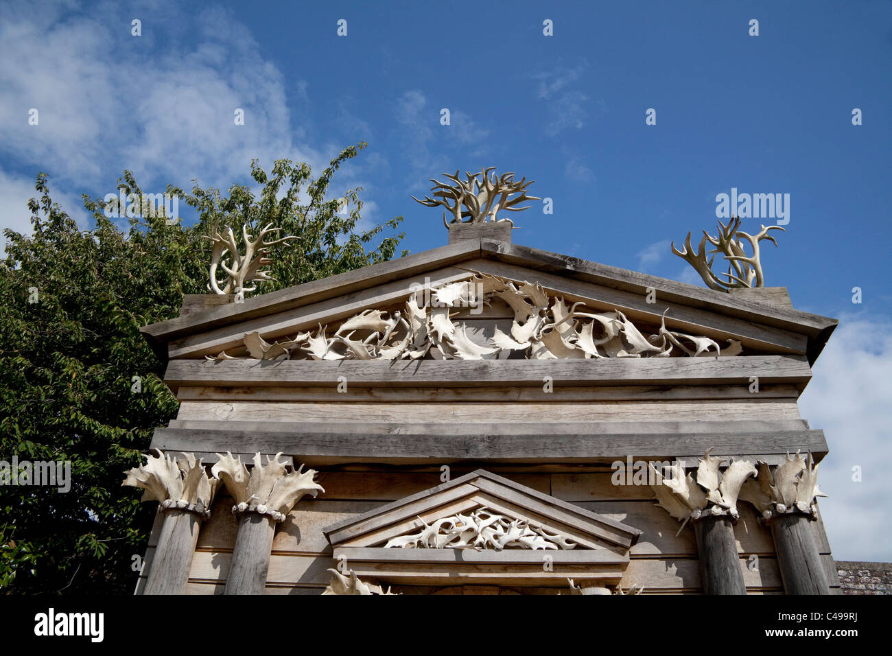 Frieze with antlers on hunting pavilion in gardens of Arundel Castle ...