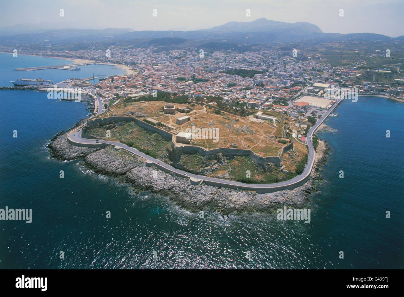 Aerial photograph of the Greek city of Rethimno on the island of Crete ...