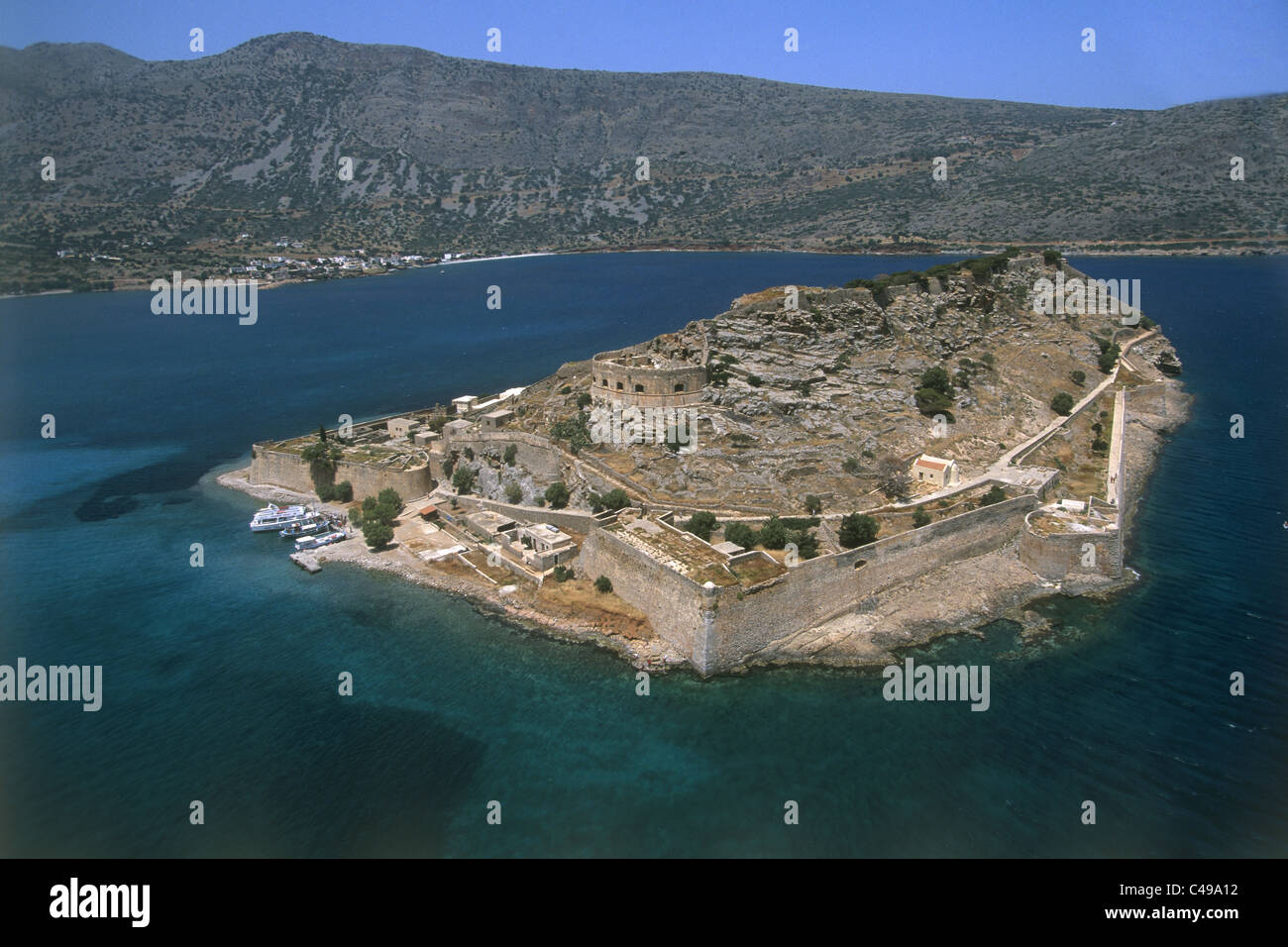 Aerial photograph of the ruins of a castle near the Greek island of ...
