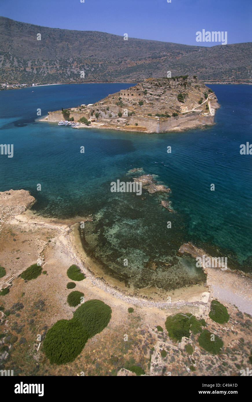 Aerial photograph of the ruins of a castle near the Greek island of ...