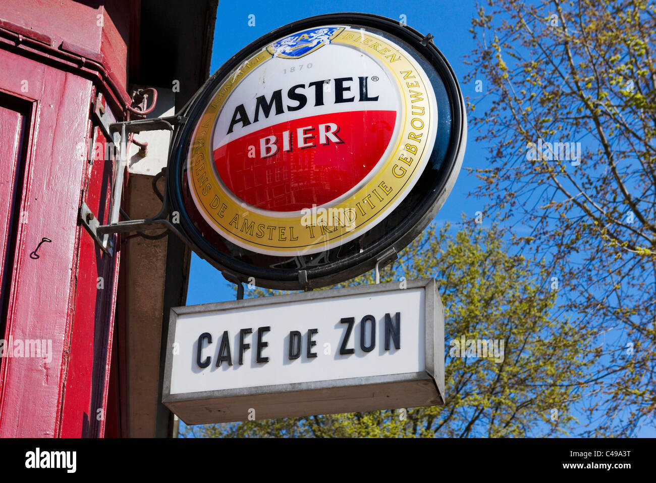 Sign for Amstel beer outside a bar in the red light district of ...