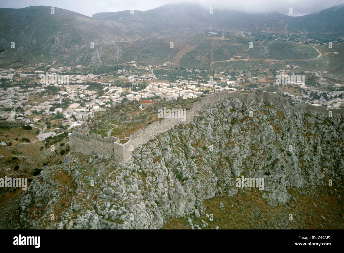 Aerial photograph of the ruins of an ancient fortress on the Greek ...