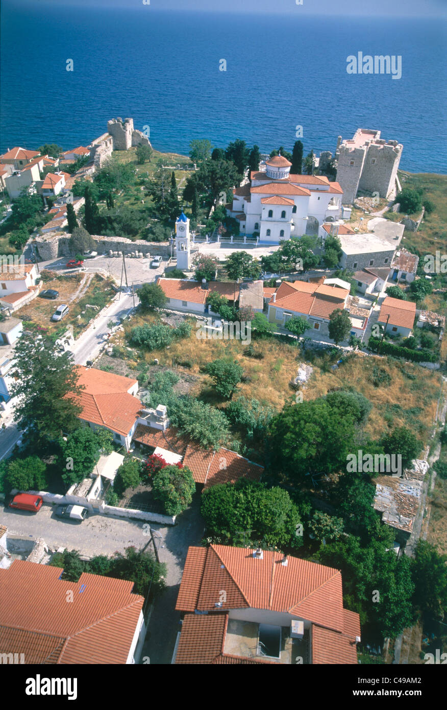 Aerial photograph of the Greek village of Pythagorio on the island of ...