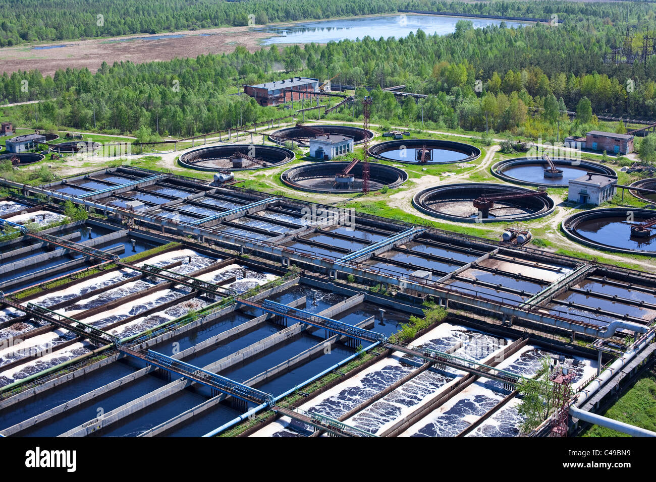 Big sedimentation drainage round form. Water settling, purification in ...