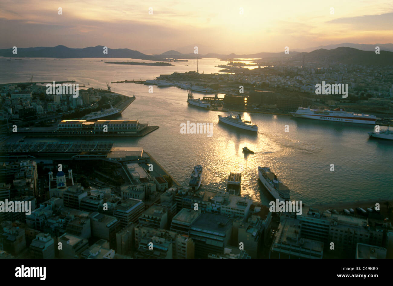 Aerial photograph of the sea port of Athens at sunset Stock Photo - Alamy