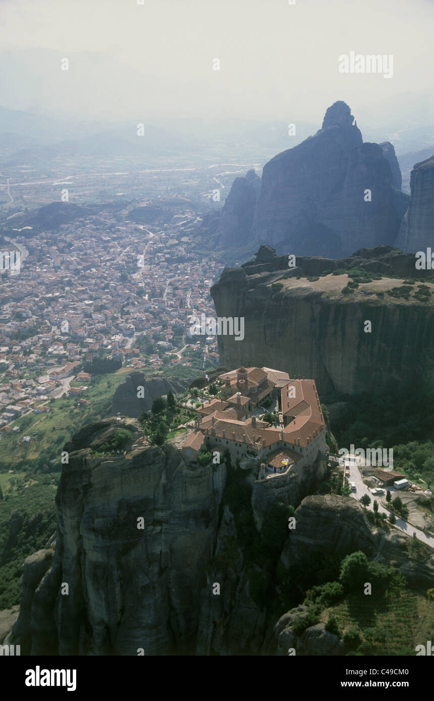 Aerial photograph of the unique monastery of Meteora Greece Stock Photo ...