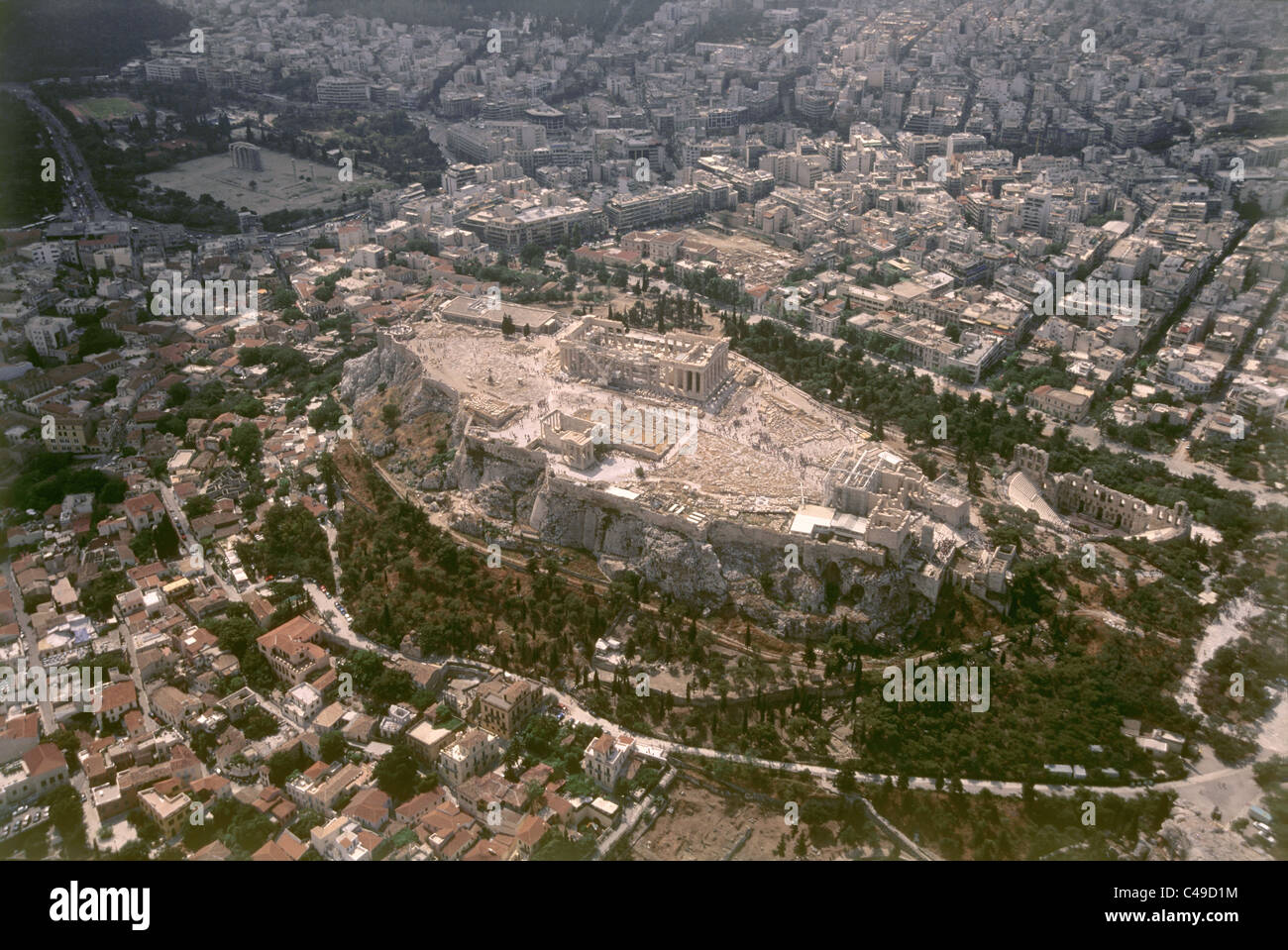 Aerial photograph of the ruins of the Acropolis in the modern city of ...