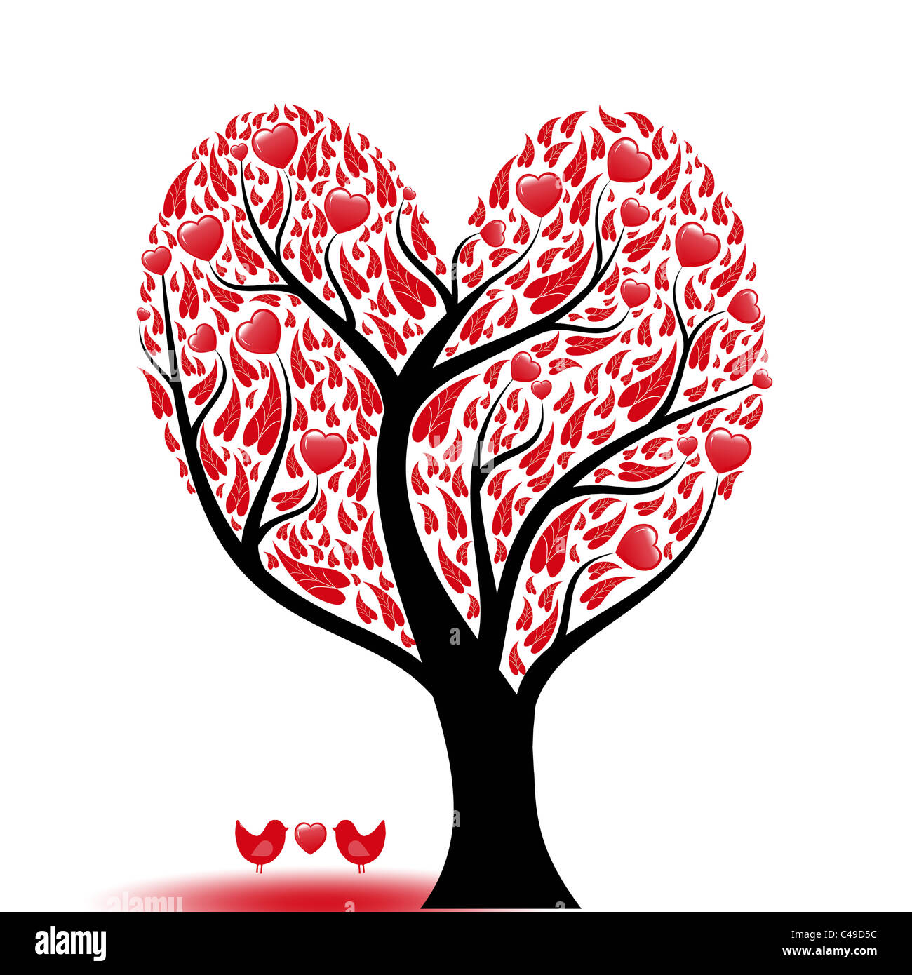 Beautiful abstract love tree with hearts and birds Stock Photo - Alamy