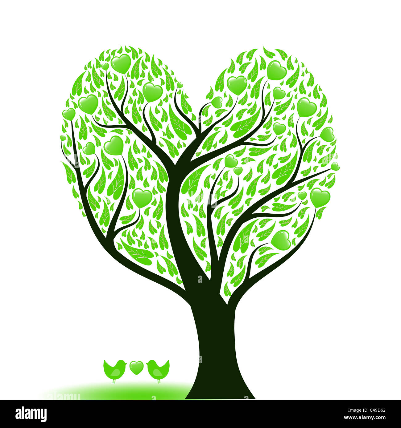 Beautiful abstract love tree with hearts and birds Stock Photo - Alamy