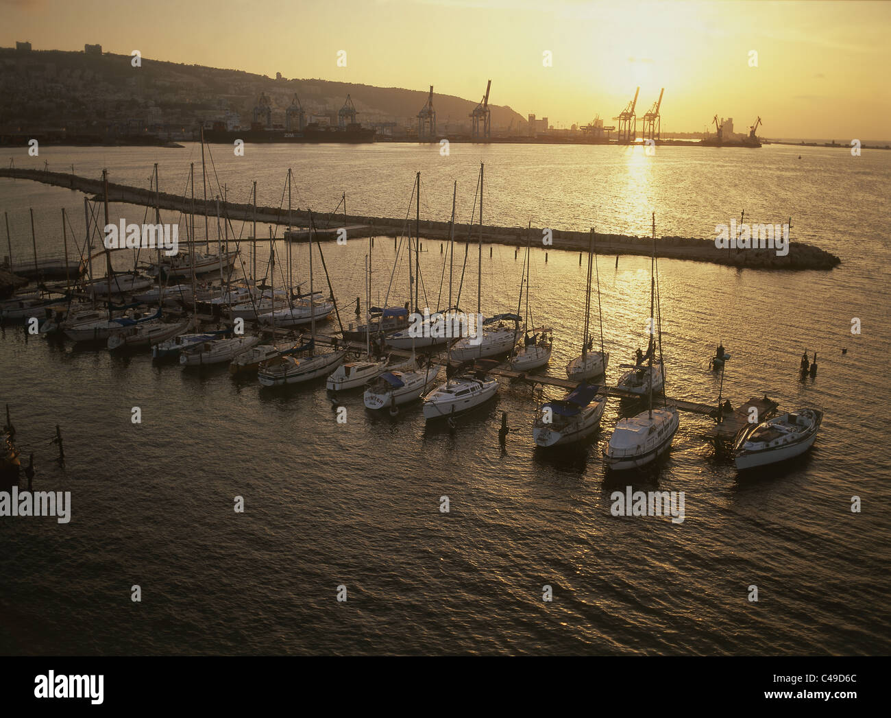 Aerial view of the port of Haifa at sunset Stock Photo - Alamy