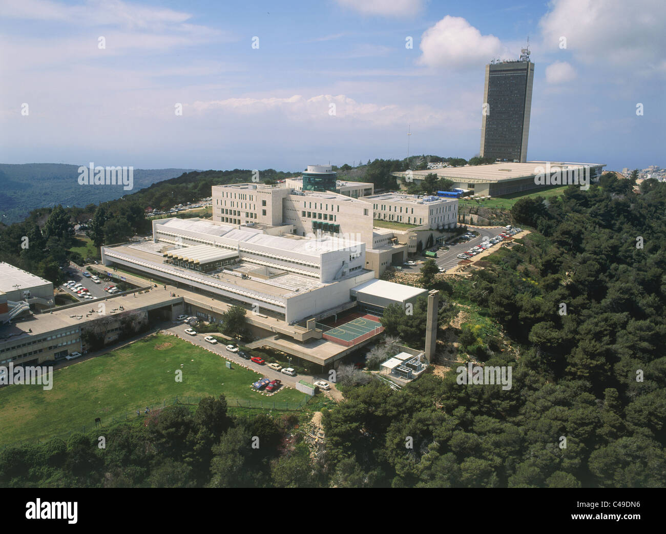 Aerial photograph of the University of Haifa on the summit of mount ...