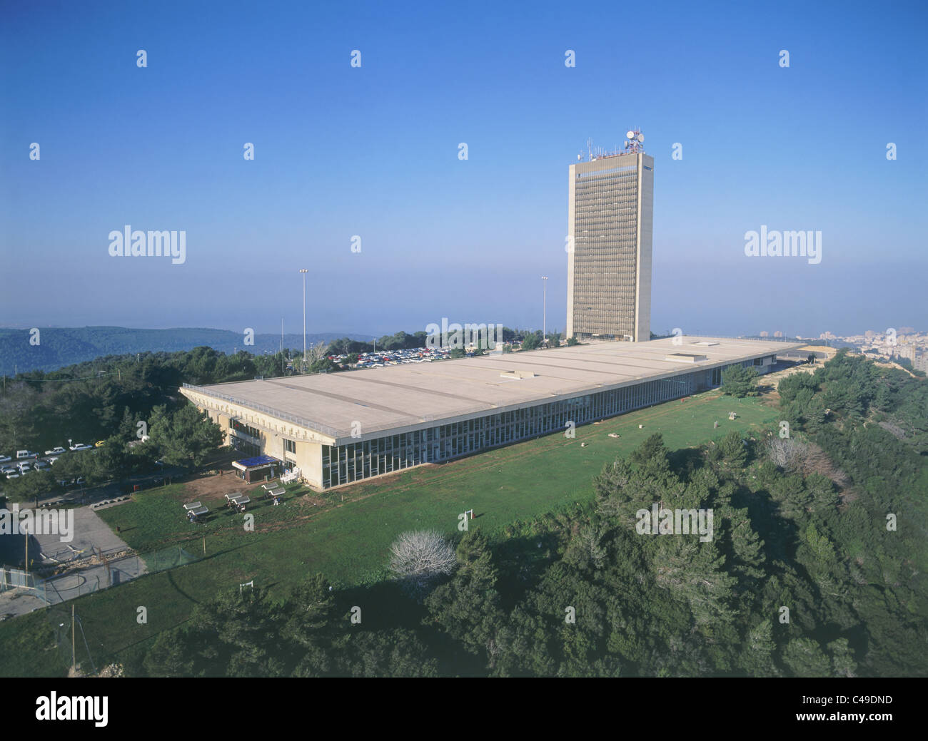 Aerial photograph of the University of Haifa on the summit of mount ...